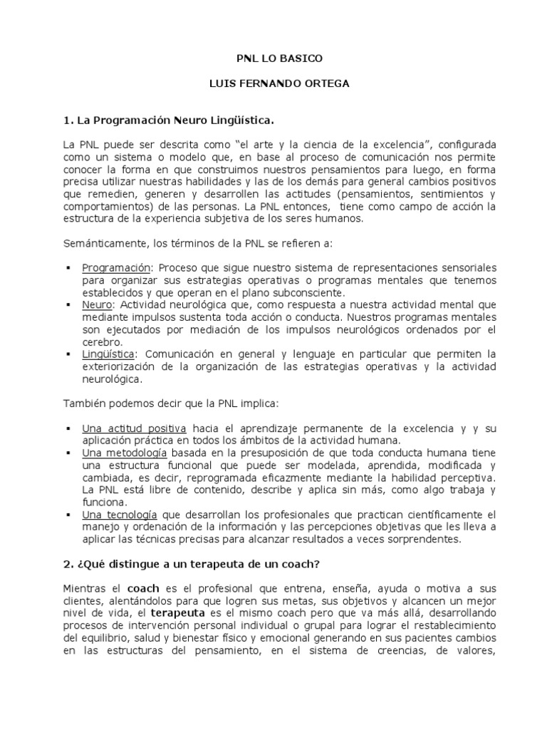 PNL Lo Básico | PDF | Mente | Aprendizaje