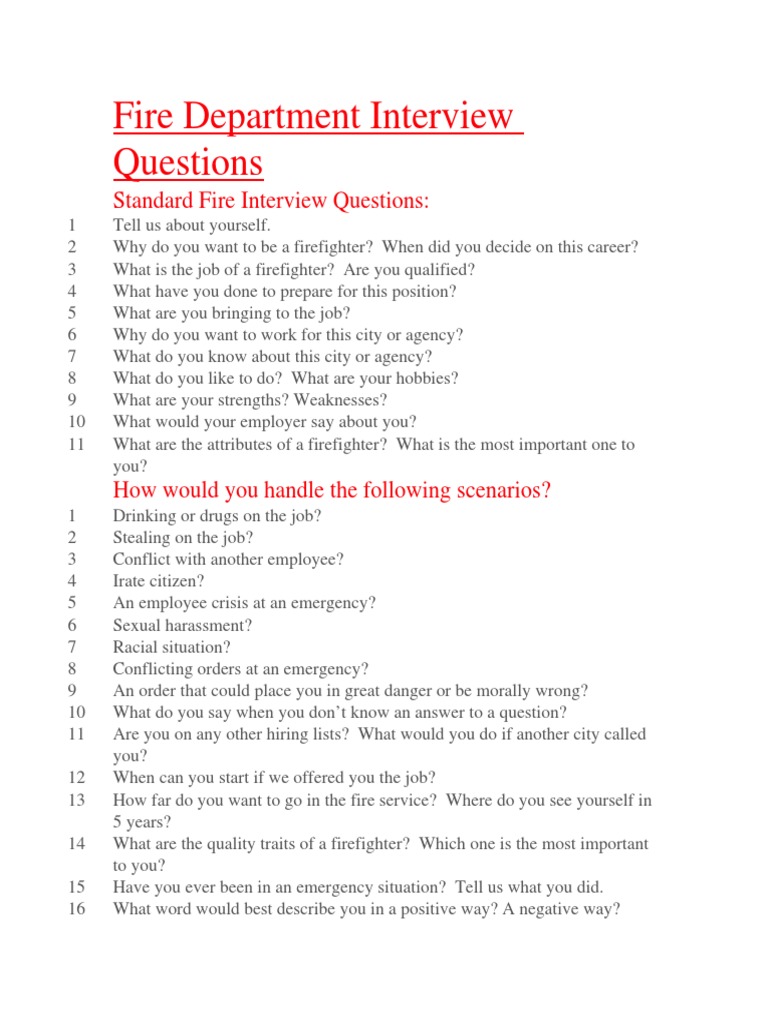 Fire Department Interview Questions | PDF