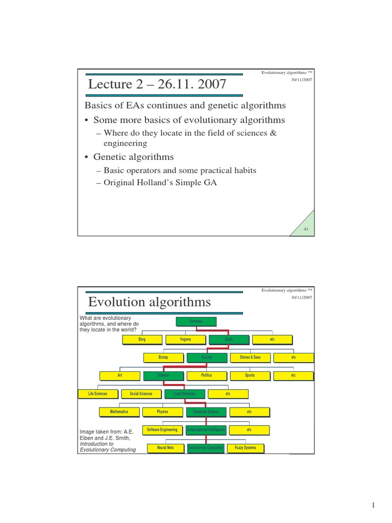 Lecture 2 - 26.11. 2007: Basics of Eas Continues and Genetic Algorithms - Some More Basics of ...