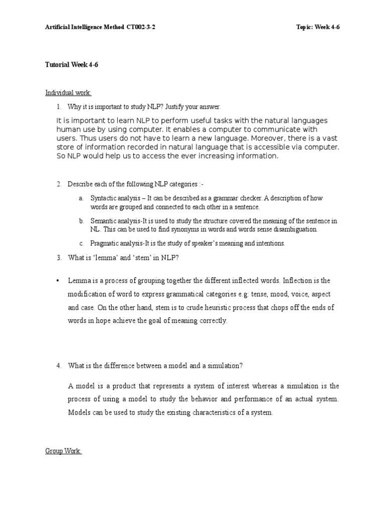 NLP and AI Week 4-6 Tutorial | PDF