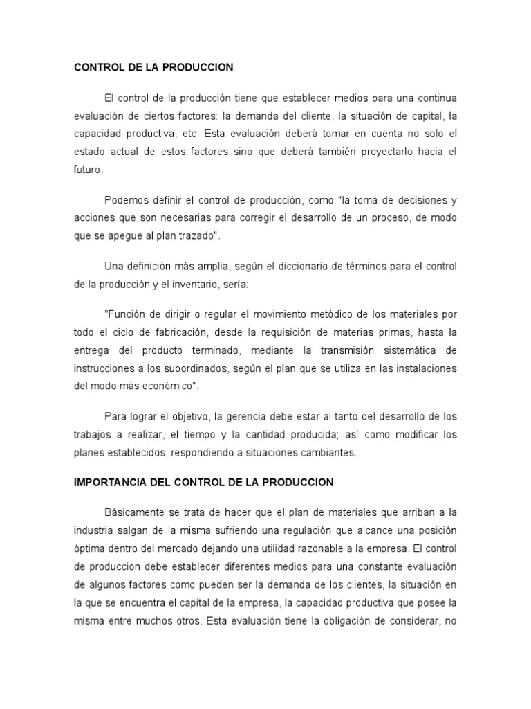 Control de Producción en Empresas | PDF | Planificación | Capital ...