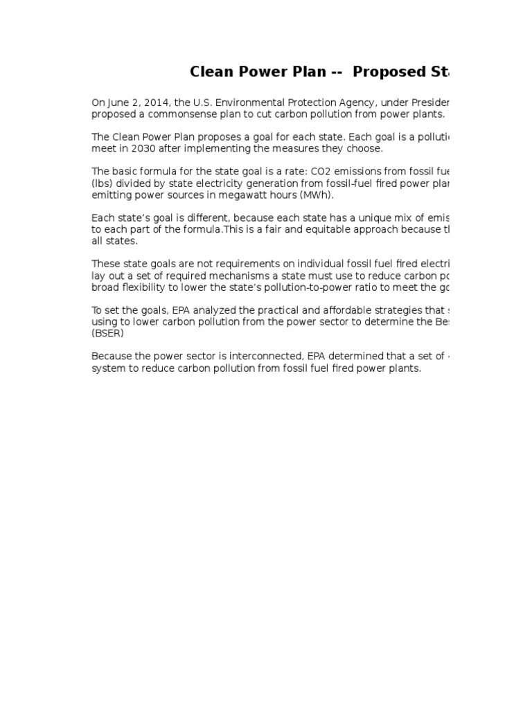 Clean Power Plan State Goals Overview | PDF | Clean Power Plan ...