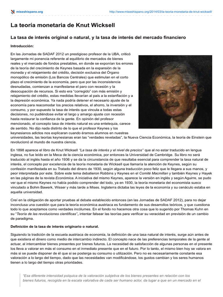 La Teoría Monetaria de Knut Wicksell - Marsimian PDF | PDF | Inflación ...