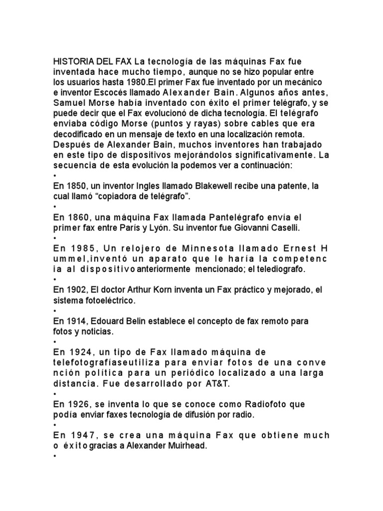 HISTORIA DEL FAX La Tecnología de Las Máquinas Fax Fue Inventada Hace ...