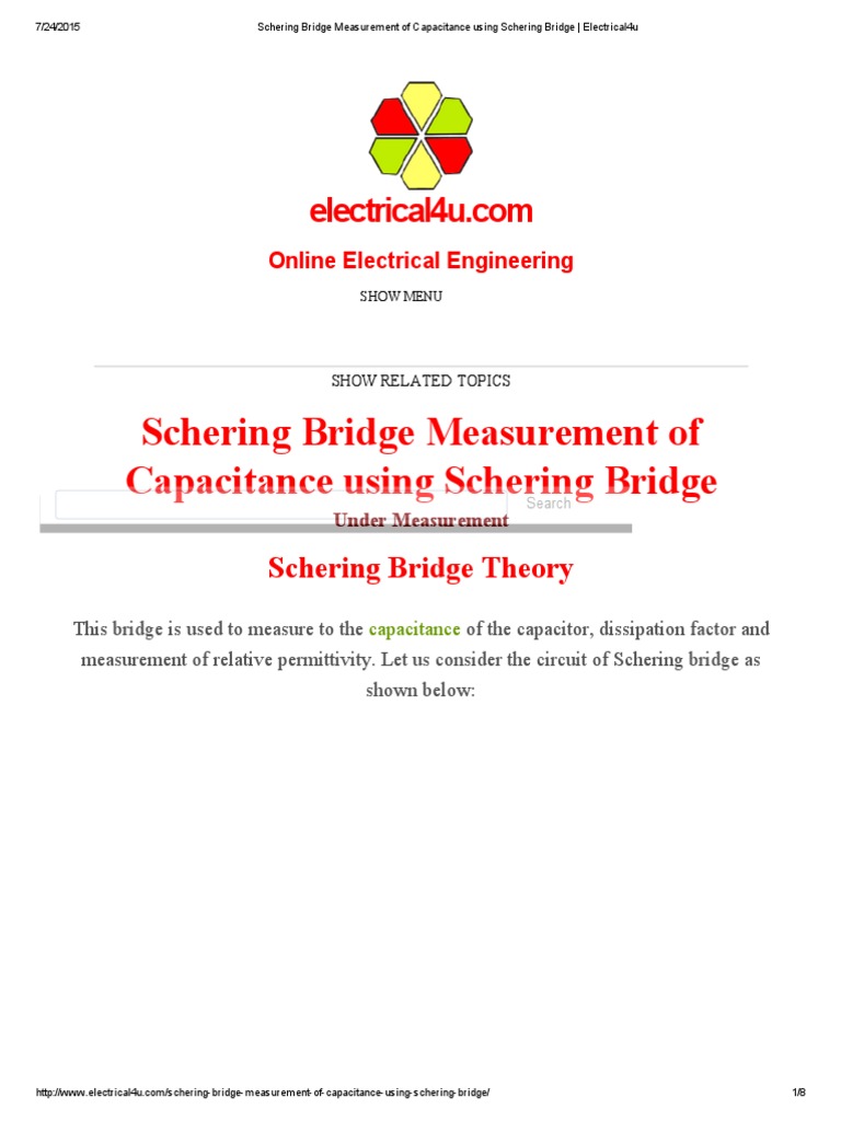 Schering Bridge Measurement of Capacitance Using Schering Bridge - Electrical4u | PDF ...
