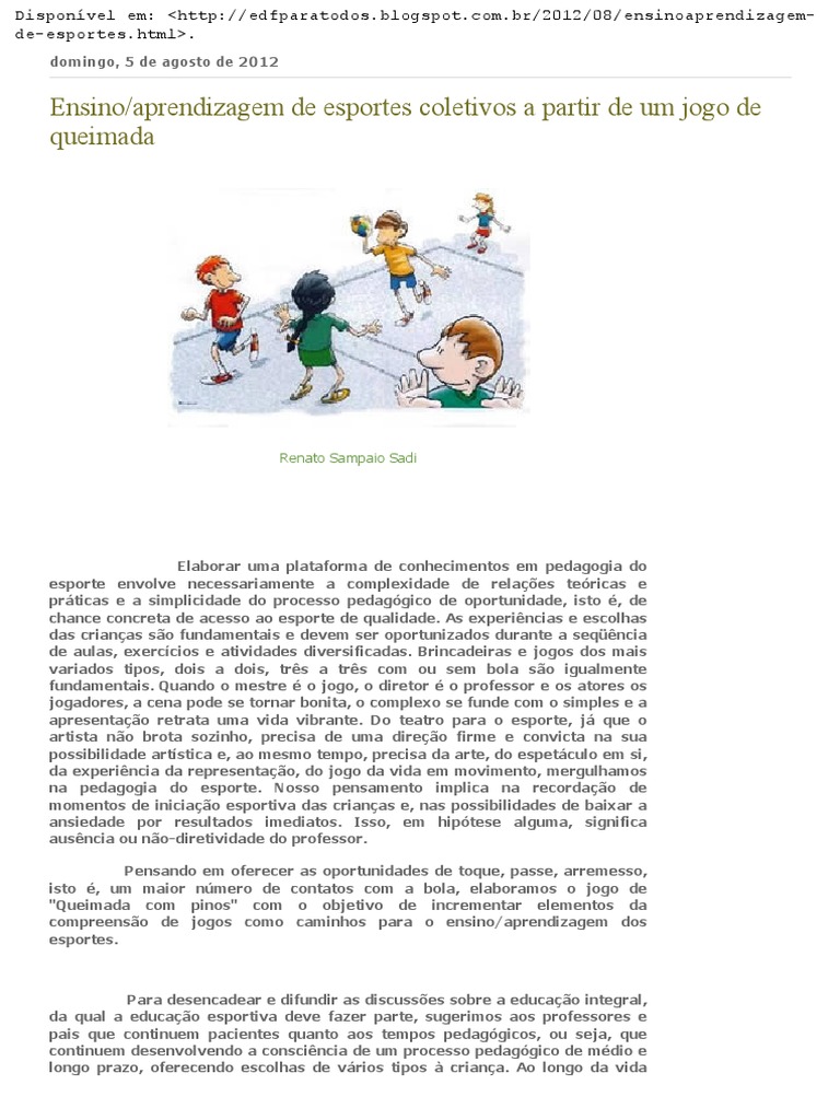 Ensino e aprendizagem de esportes coletivos por meio de um jogo de ...