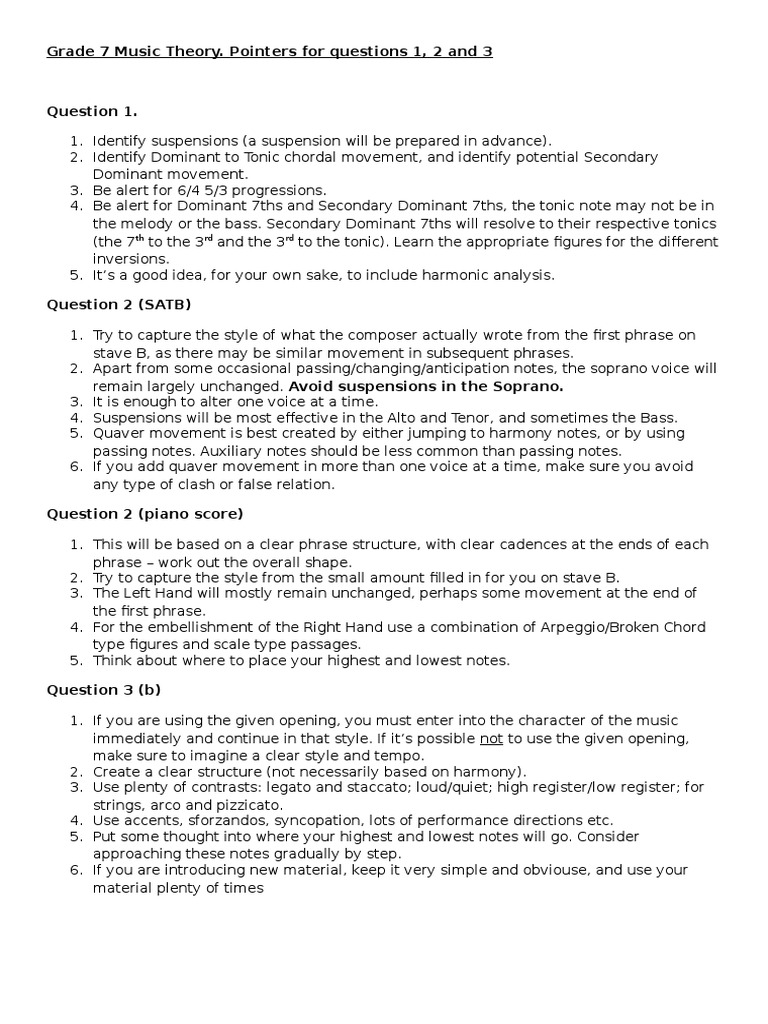 ABRSM Music Theory Grade 7 Pointers Q1 Q2 Q3 | PDF | Music Theory | Harmony
