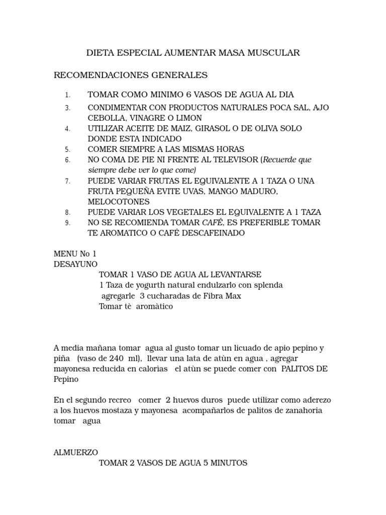 Dieta Mioplex para Aumentar Masa Muscular | PDF | ensalada | Almuerzo