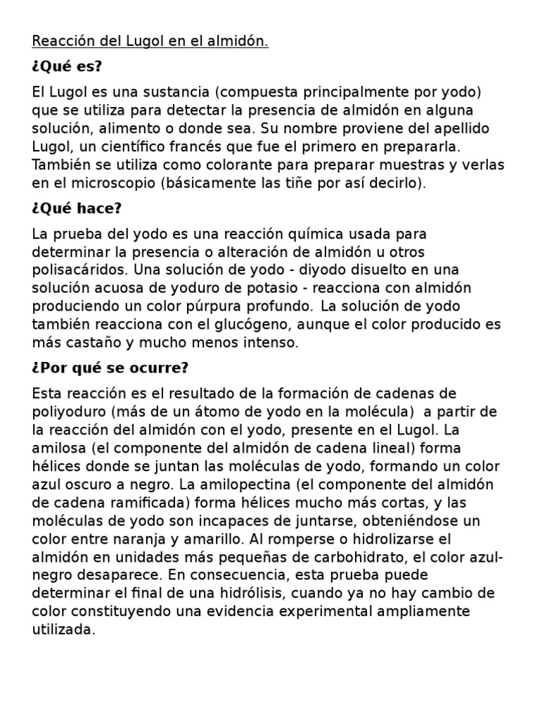Reacción Del Lugol en El Almidón | PDF