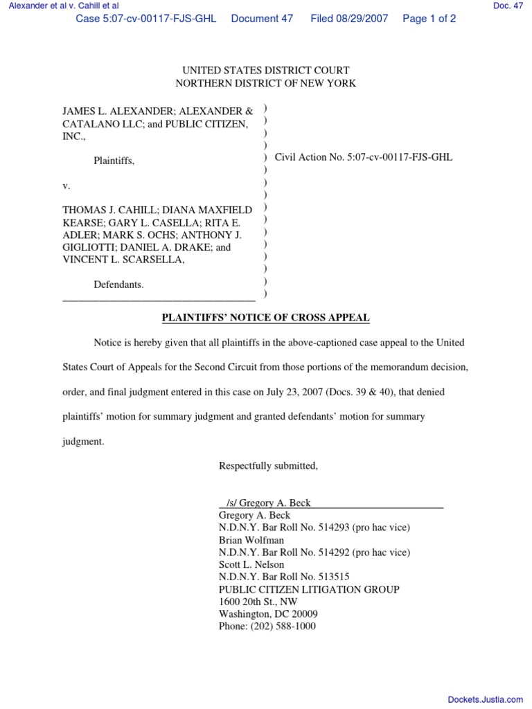 Alexander v. Cahill Cross Appeal Notice | PDF | Summary Judgment ...