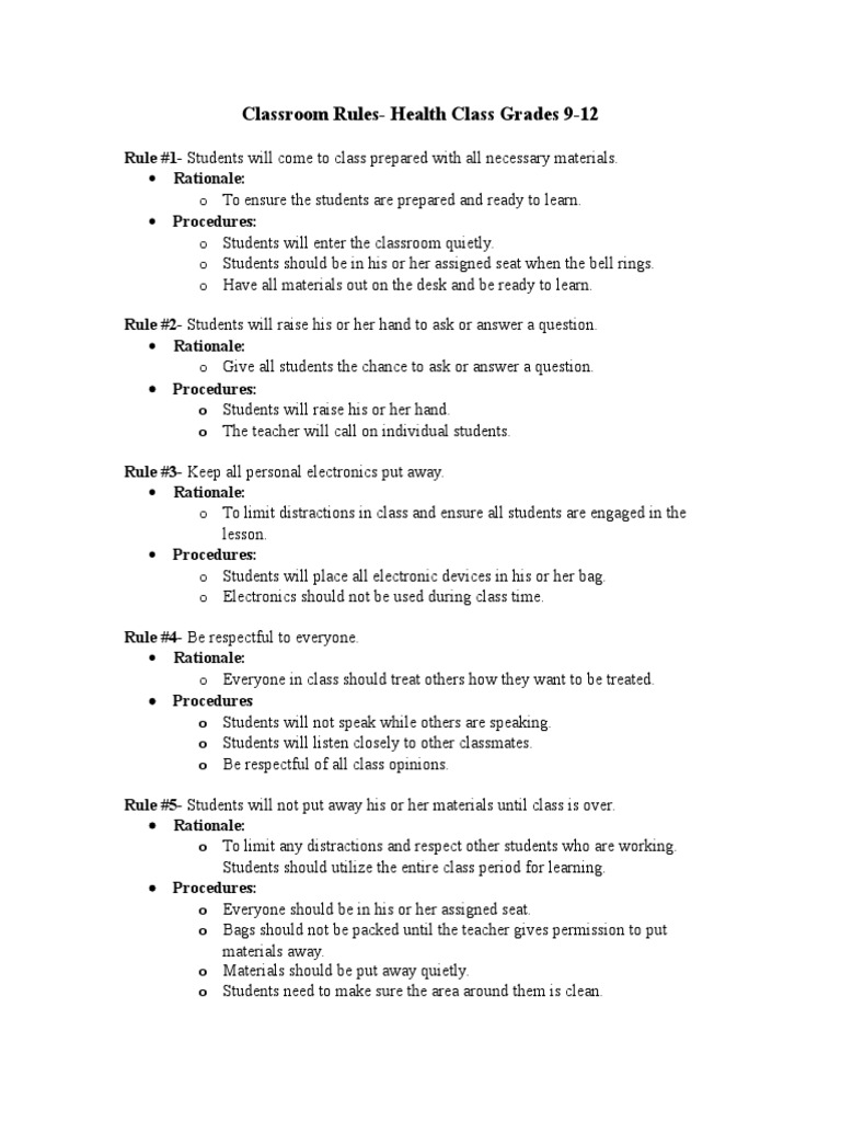 Health Class Rules and Consequences | PDF