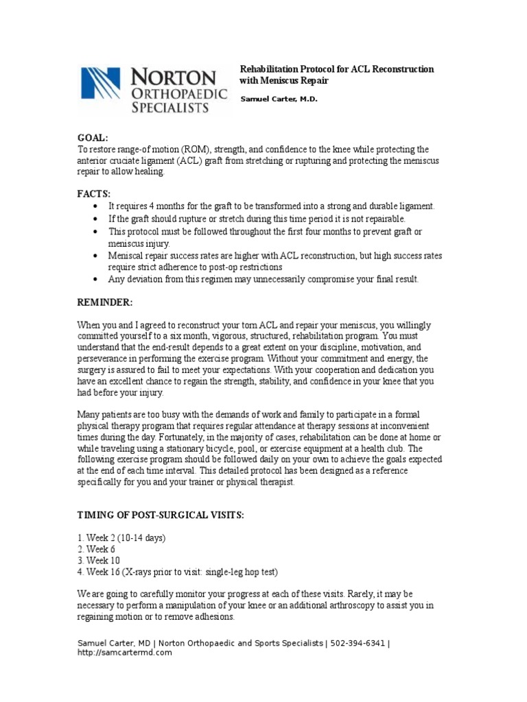 ACL and Meniscus Repair Rehab Protocol | PDF | Knee | Musculoskeletal ...