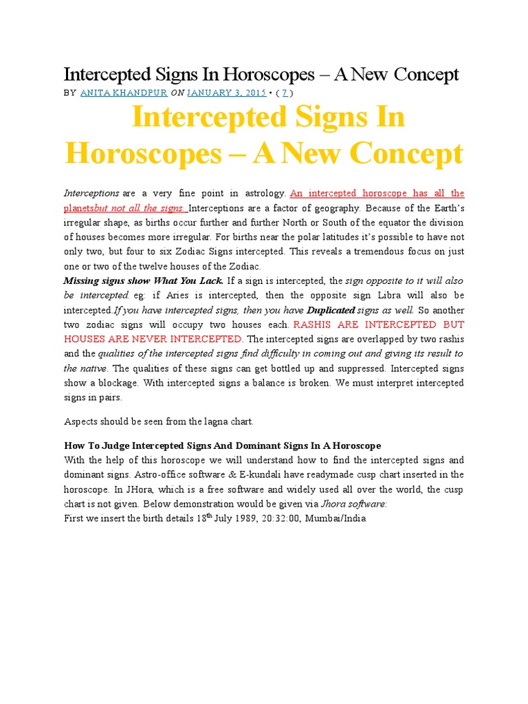 Intercepted Signs in Horoscopes | PDF | Astrological Sign | Horoscope