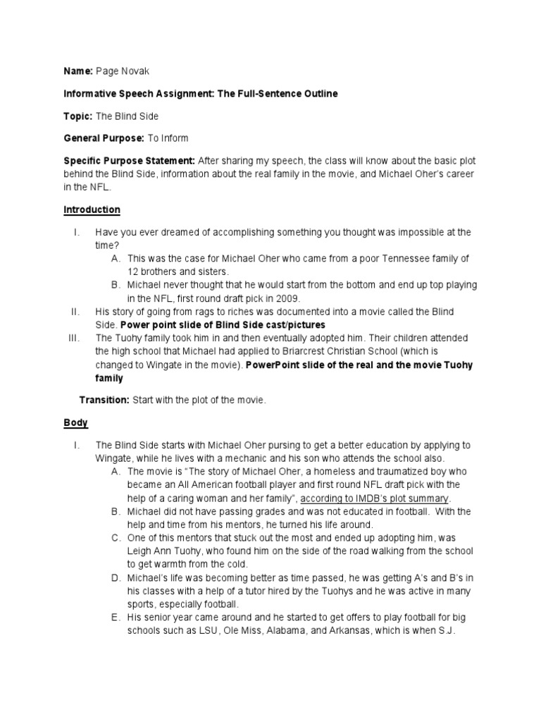 Informative Outline Blind Side | PDF | Leisure | Sports