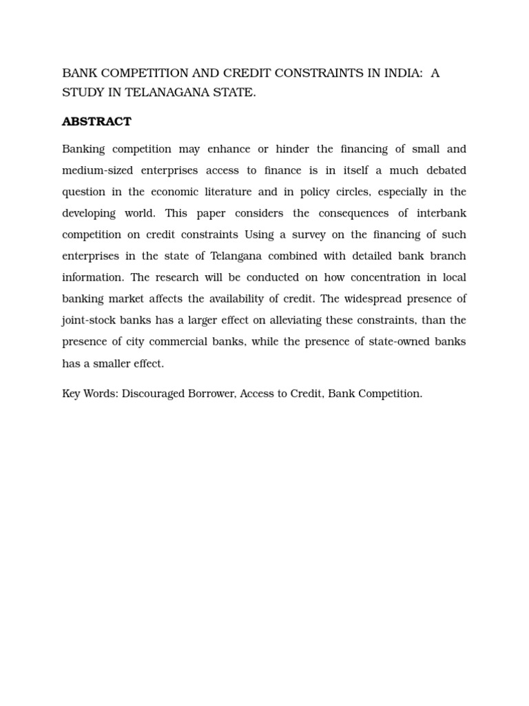 Bank Competition and Credit in Telangana | PDF | Business | Finance ...