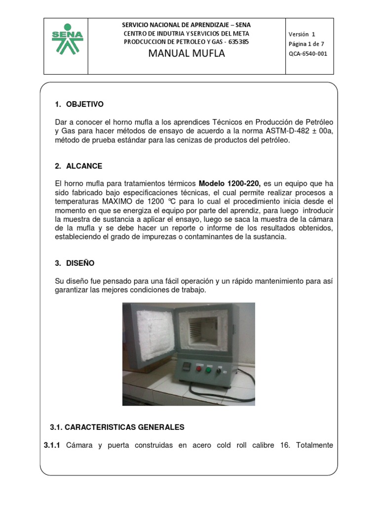 1. Manual de Operación de La Mufla | Calor | Petróleo