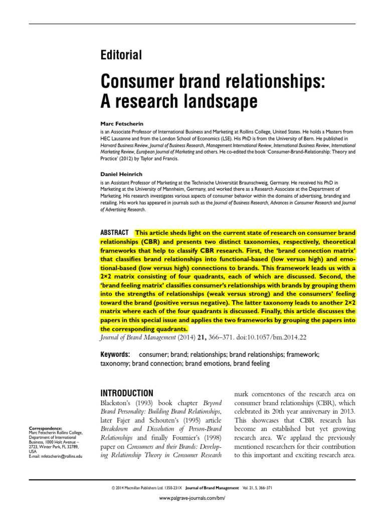 4.1 Consumer Brand Relationships A Research Landscape | PDF | Brand ...