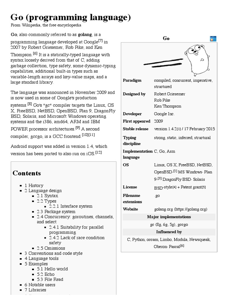 Go (Programming Language) - Wikipedia, The Free Encyclopedia | PDF ...