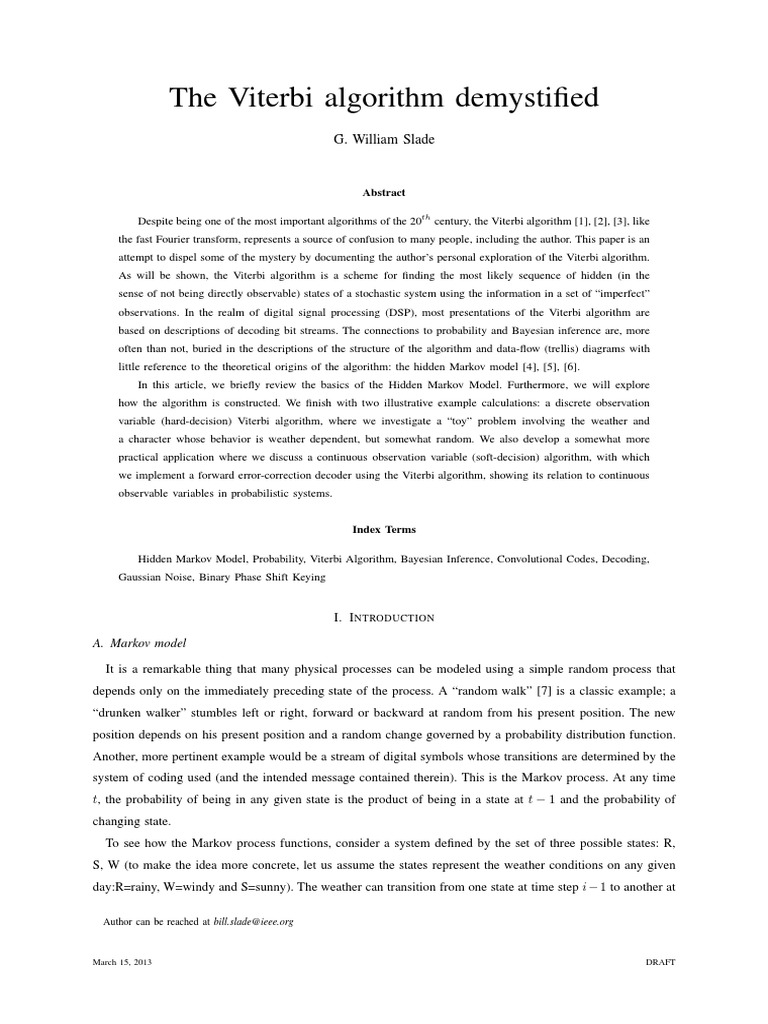 Viterbi Algorithm Demystified | PDF | Markov Chain | Forward Error ...