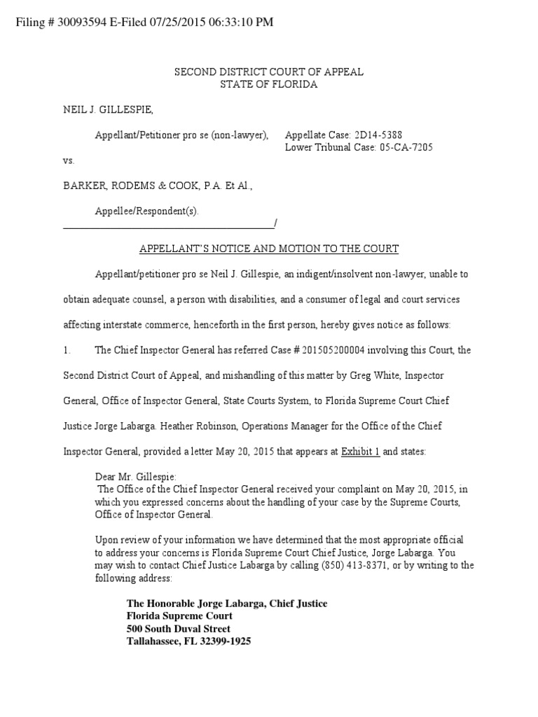 Appellant’s Notice and Motion to the Court 2D14-5388 | Fourteenth ...