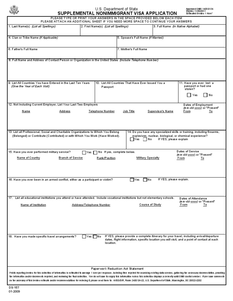 Supplemental Nonimmigrant Visa Application | PDF | Government | Business