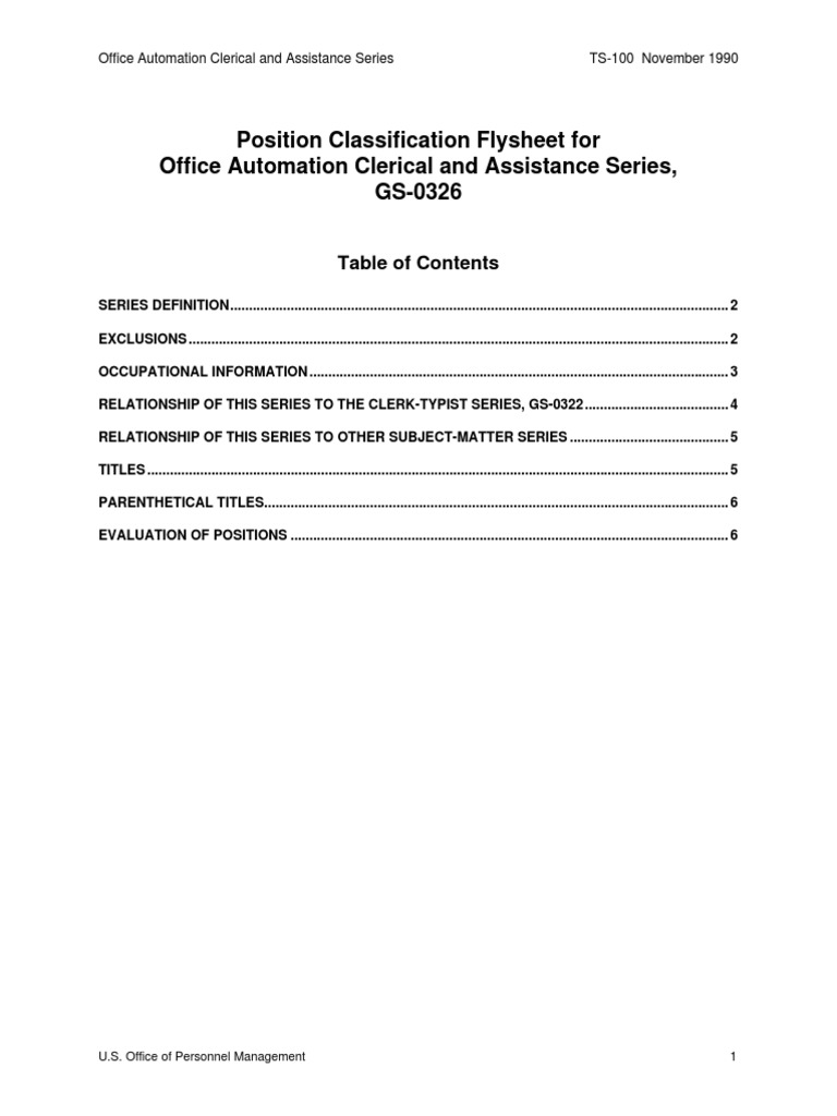 Position Classification Flysheet For Office Automation Clerical and ...