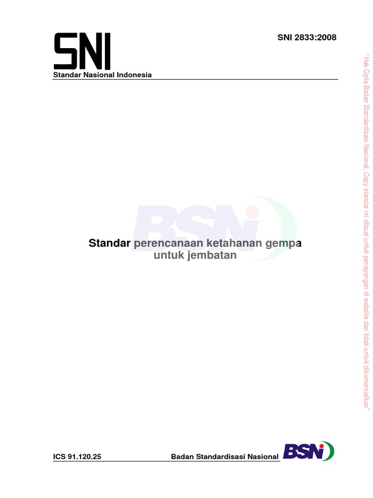 SNI 03-2833-2008 Standar Perencanaan Ketahanan Gempa Untuk Jembatan | PDF
