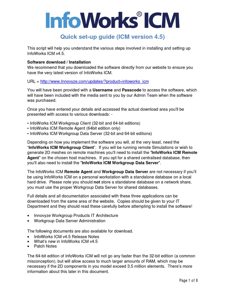 Quick Set-Up Guide For InfoWorks ICM Rev - 9 | PDF | 64 Bit Computing | Graphics Processing Unit