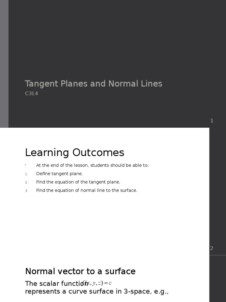 C3L4 Tangent Planes and Normal Lines | PDF | Plane (Geometry) | Topology
