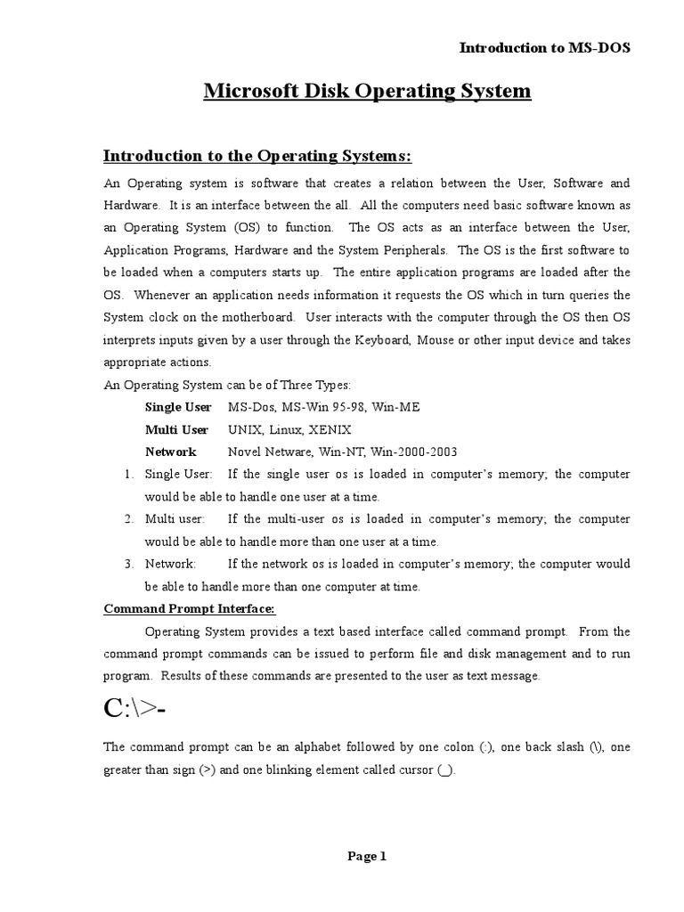 Microsoft Disk Operating System: Introduction To The Operating Systems ...