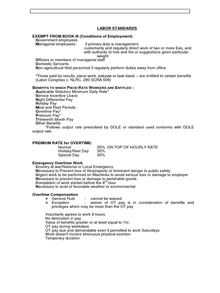 Labor Standards | Download Free PDF | Overtime | Employment