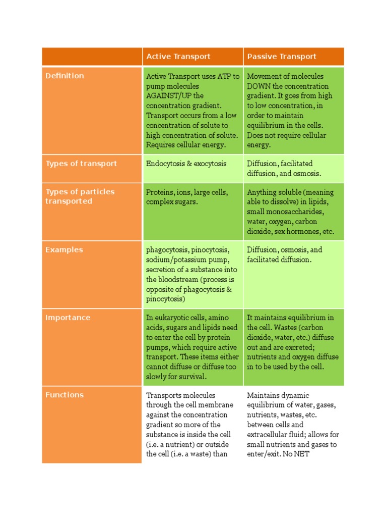 Passive Transport Vs Active Transport