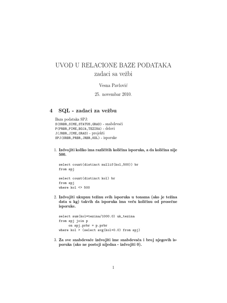 SQL Zadaci 1 | PDF