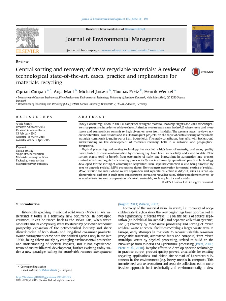 Journal of Environmental Management: Review | PDF | Municipal Solid ...