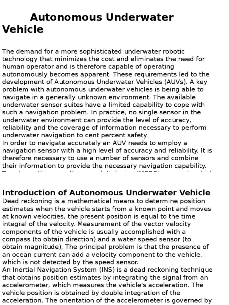 Autonomous Underwater Vehicle | PDF | Inertial Navigation System ...