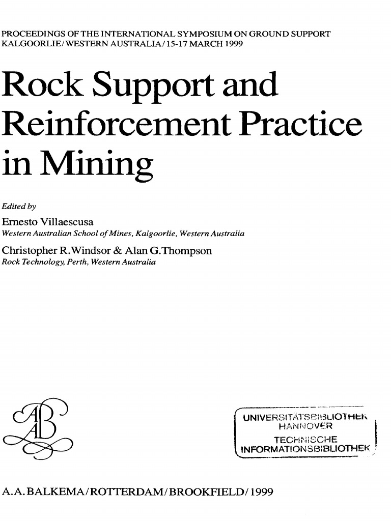Rock Support and Reinforcement Practice in Mining PDF | PDF | Mining ...