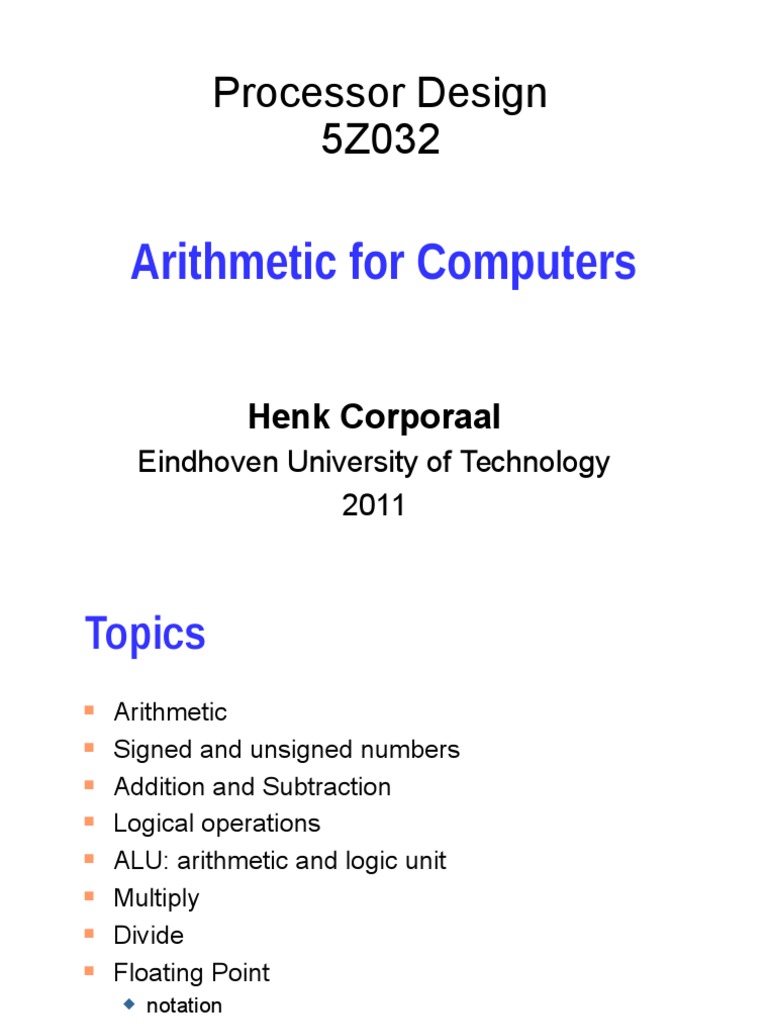 Processor Design 5Z032: Arithmetic For Computers | Download Free PDF | Mathematical Notation ...