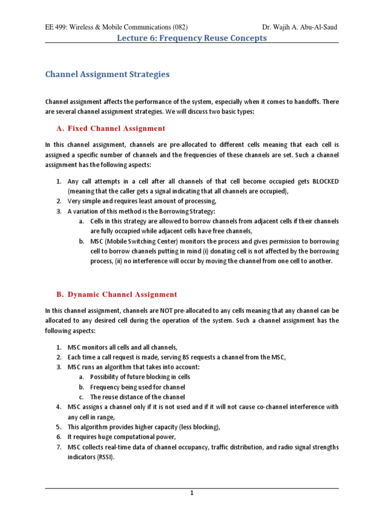 Lecture 6: Frequency Reuse Concepts: A. Fixed Channel Assignment | PDF ...