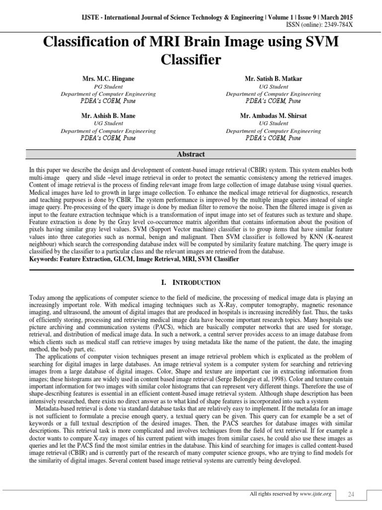 Classification Of Mri Brain Image Using Svm Classifier Pdf