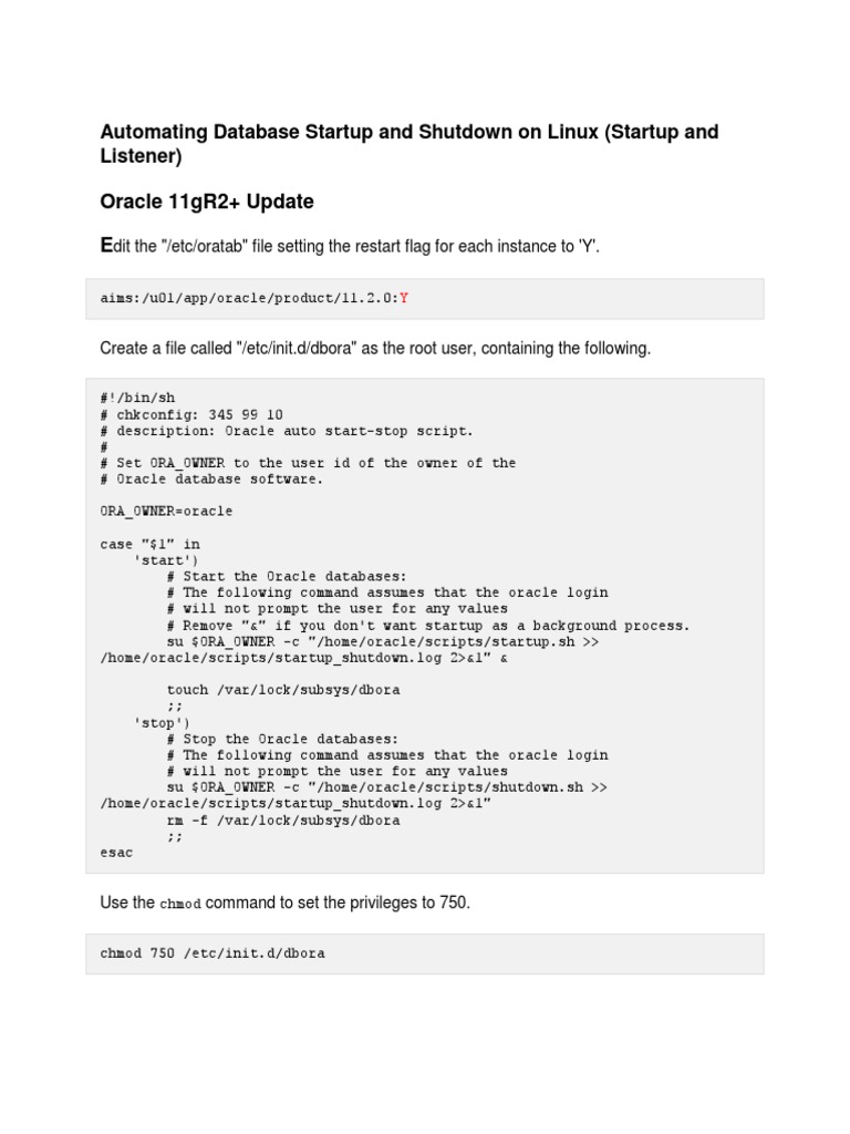 Automating Database Startup and Shutdown On Linux | PDF | Oracle ... Automating Database Startup and Shutdown On Linux | PDF | Oracle ...