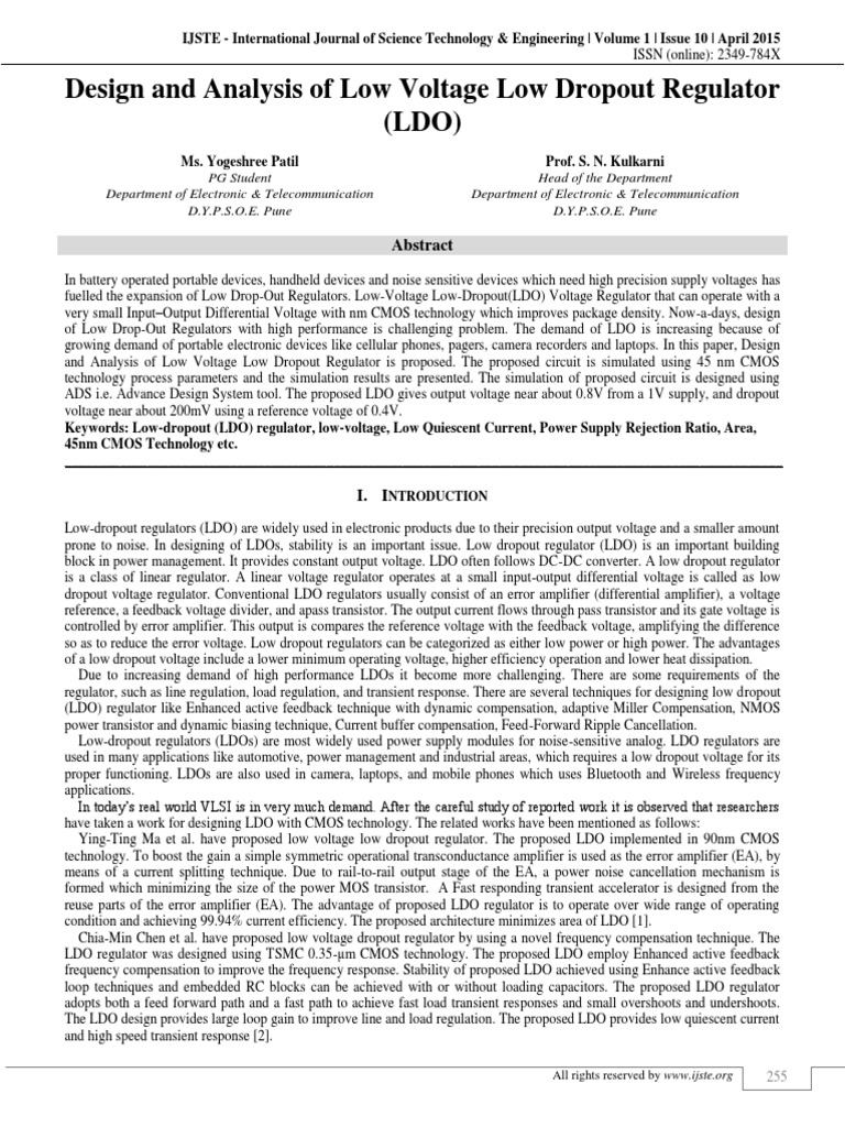 Design and Analysis of Low Voltage Low Dropout Regulator | PDF ...