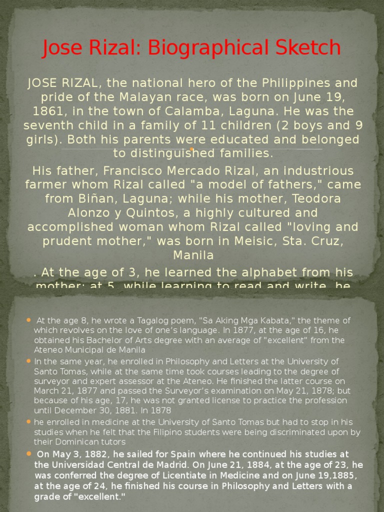 Jose Rizal: Biographical Sketch | PDF | Languages
