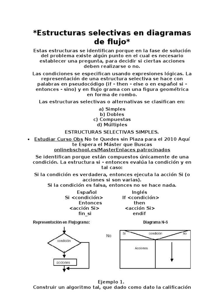 Estructuras Selectivas en Diagramas de Flujo | PDF | Algoritmos ...