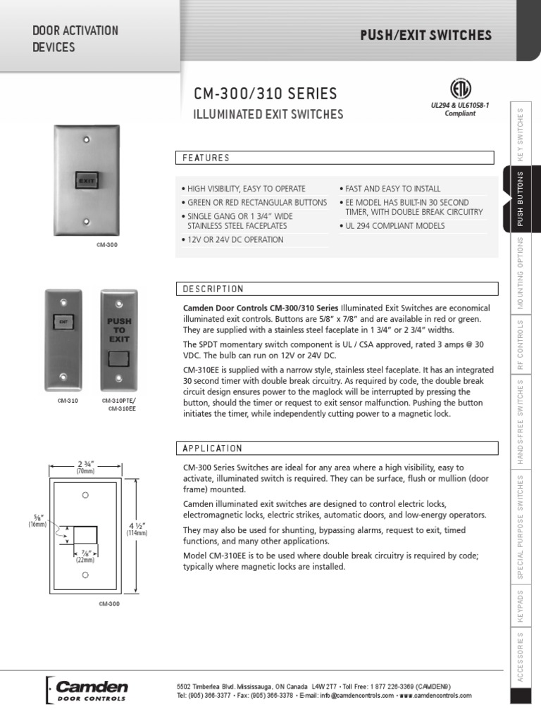 Camden CM-300 Data Sheet | PDF | Switch | Electrical Components
