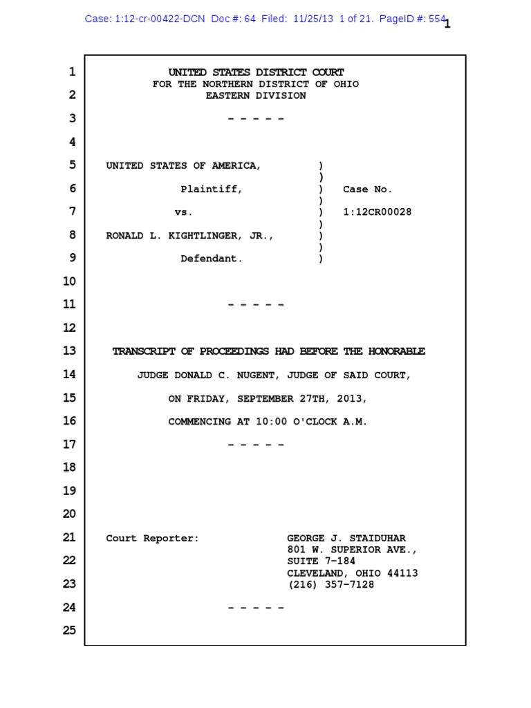 2012 Ron Kightlinger Sentencing Transcript 2013 | PDF | United States ...