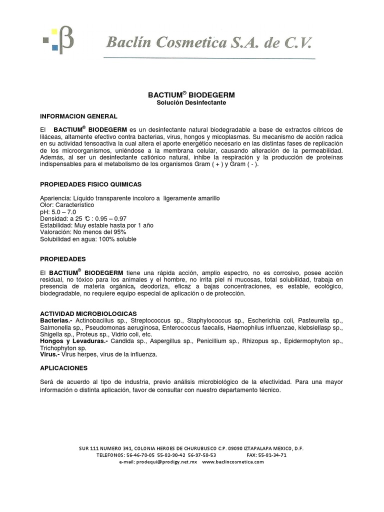 Bactium Biodegerm | PDF | Las bacterias | Solubilidad