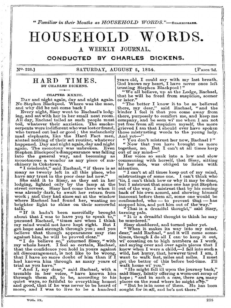 Hard Times,: Conducted by Charles Dickens | PDF | Mystery, Thriller ...
