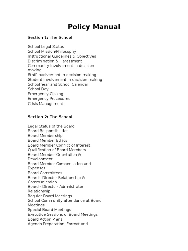Policy Manual: Section 1: The School | PDF | Board Of Directors ...