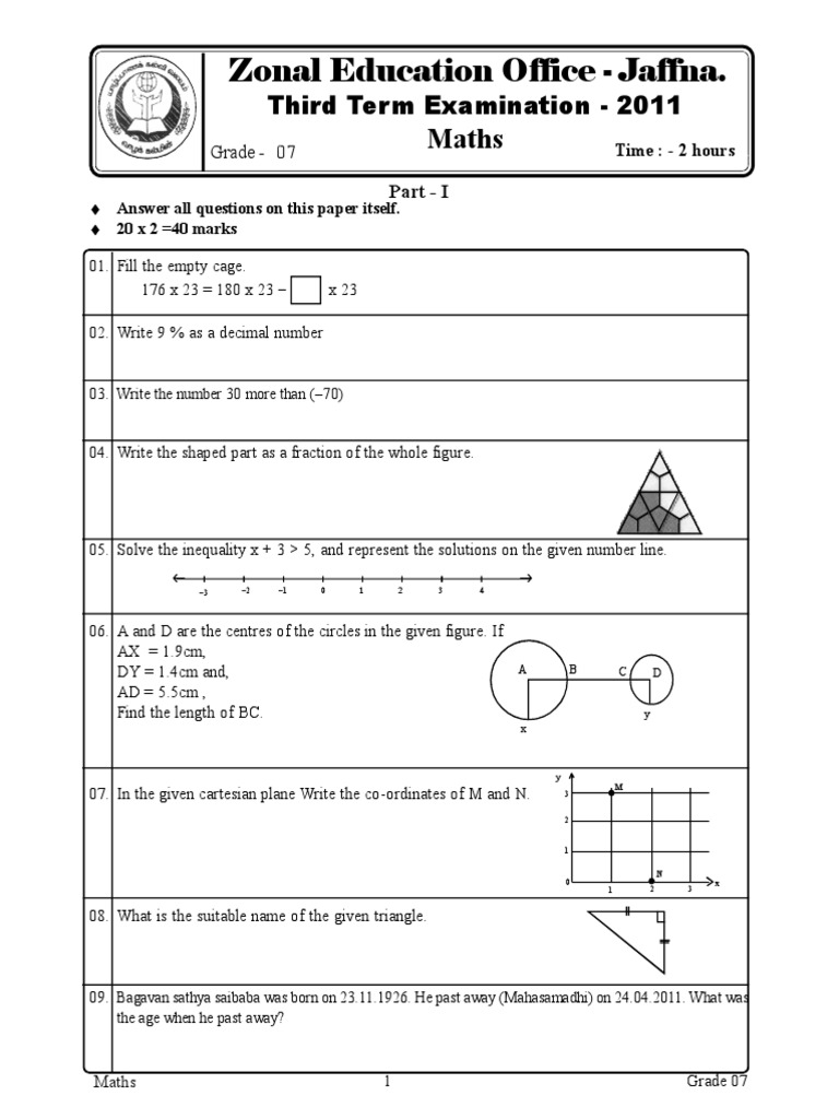 Grade 7 Maths English Medium 2011 3rd Tearm | PDF | Geometry ...