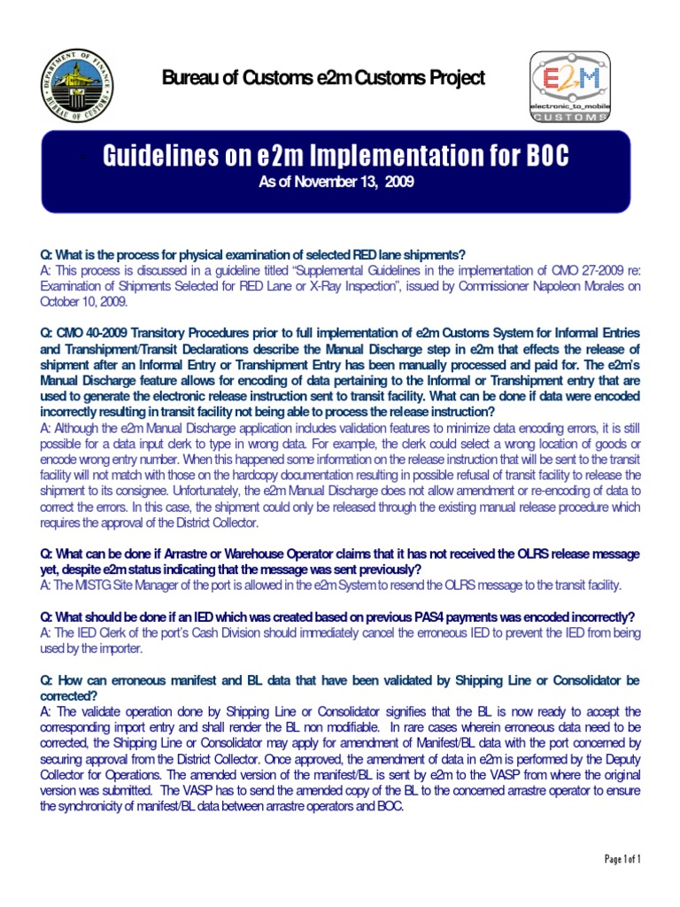 Guidelines On E2m Implementation For BOC | PDF | Taxes | Government